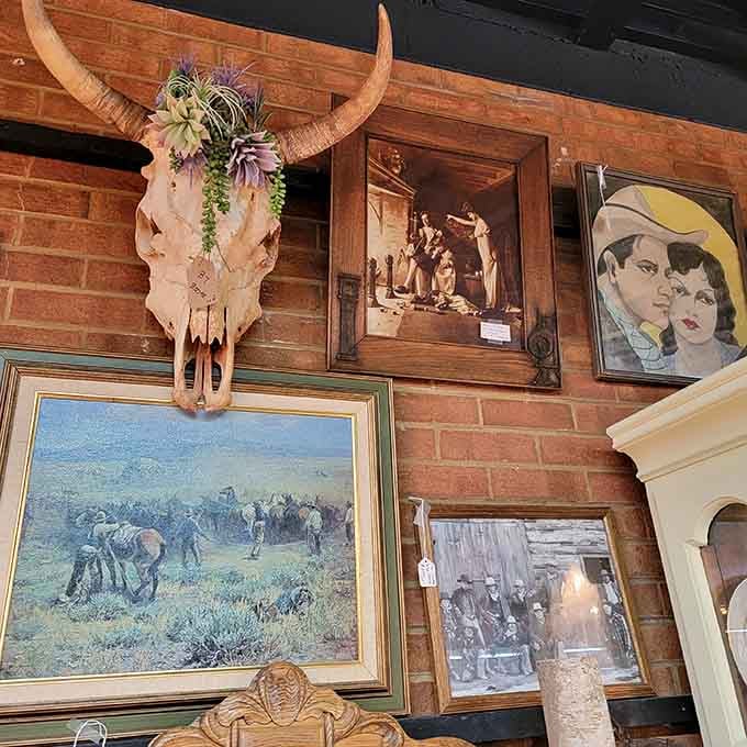 A longhorn skull adorned with succulents, vintage paintings, and old photographs. Colorado history never looked this wonderfully alive.