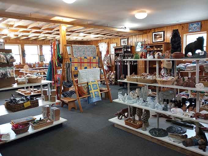 Quilts, carvings, and handcrafted treasures filling every shelf, this craft shop is where genuine artistry comes to meet a very appreciative audience.