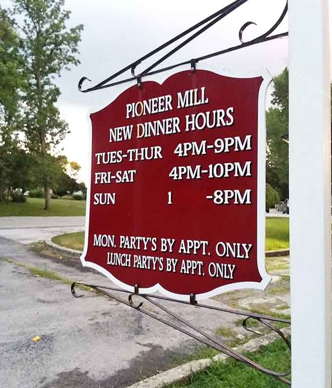 Tuesday through Sunday, the Pioneer Mill opens its doors for dinner. Monday belongs to private parties only. Plan accordingly.
