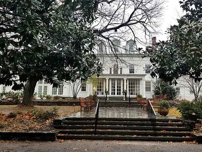 The governor's residence sits serenely, looking exactly like the kind of place where important decisions happen over breakfast.
