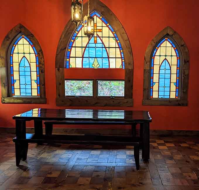 Stained glass windows filter light beautifully, creating spaces that feel sacred and peaceful all at once.