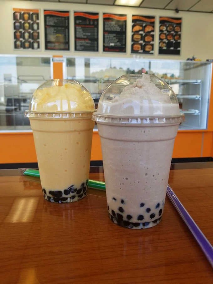 Boba drinks with those chewy pearls at the bottom, because sometimes your donut needs a companion beverage with personality.