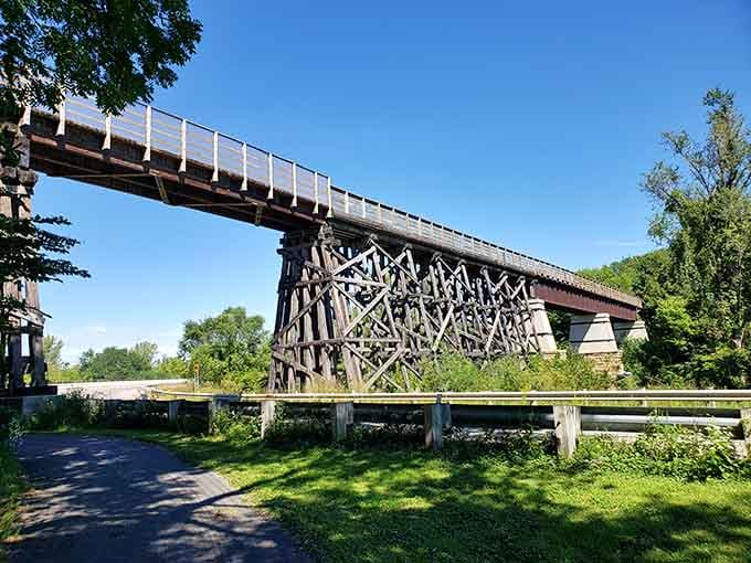 That intricate trestle framework proves beauty and function can absolutely coexist in perfect harmony.