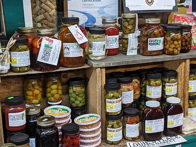 Jars of olives, hot sauce, and antipasto that make your pantry look like it needs a serious intervention.