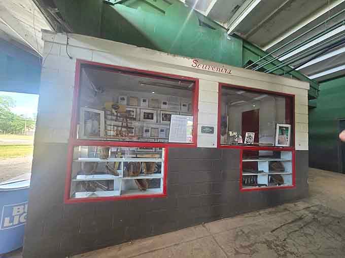 The souvenir stand where memorabilia actually means something because you're standing in the history it represents, not just buying it.