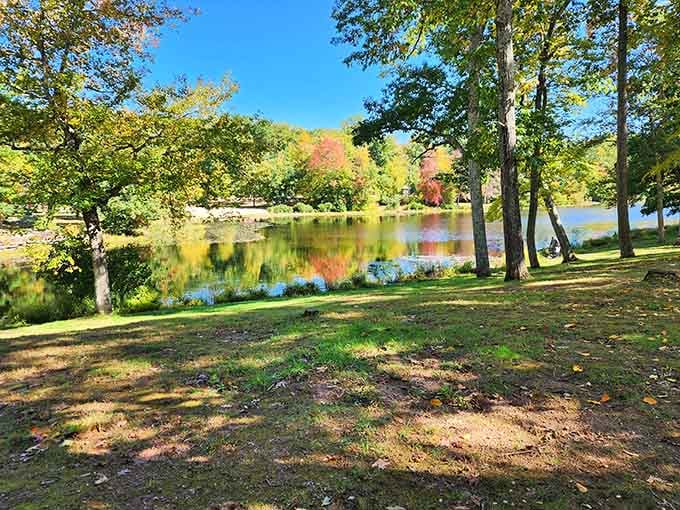 Fall colors reflecting off still water. Connecticut really does put on a show when it feels like it.