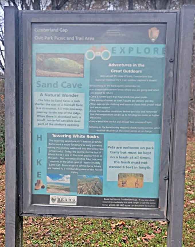 The park sign calls Sand Cave a natural wonder. For once, official signage is not exaggerating even slightly.