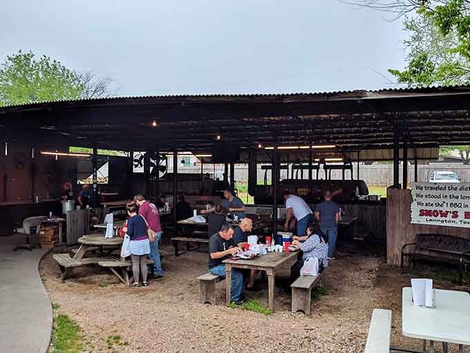 Saturday morning at Snow's looks exactly like this, good people, great food, and not a single regret in sight.