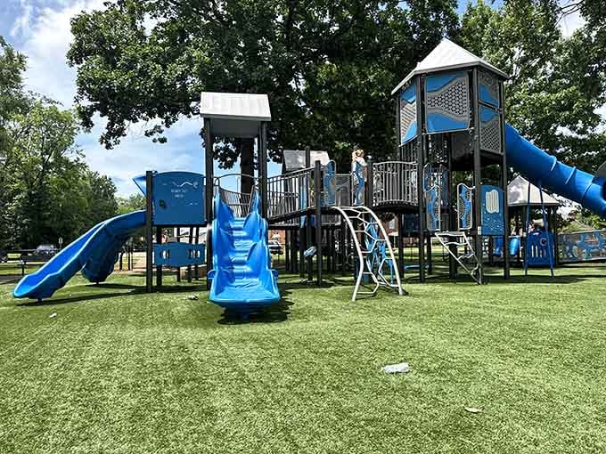 Noble Park's playground equipment promises childhood memories without requiring a second mortgage to enjoy them.