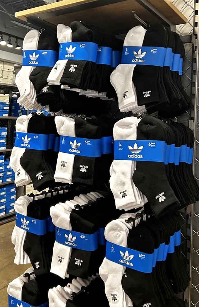 Socks in every color prove that even the smallest wardrobe details deserve attention at these outlet prices.
