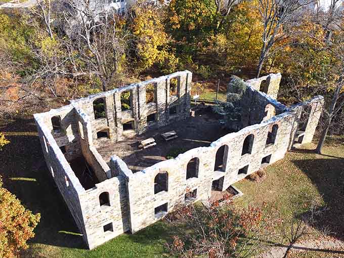 From above, the full story reveals itself, a remarkable rectangle of history sitting quietly in a modern neighborhood.