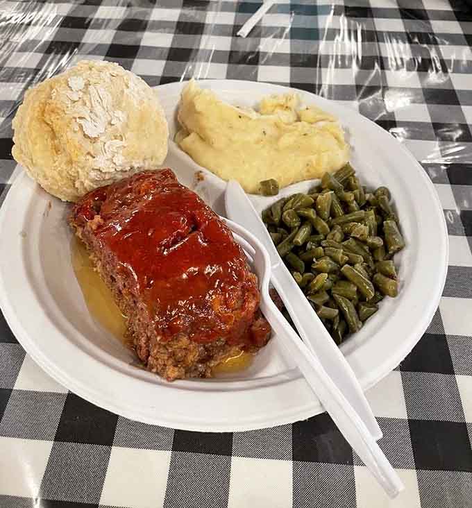 Meatloaf with all the fixings proves lunch at The Farm Kitchen is just as serious as breakfast.