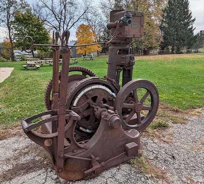 Rust, gears, and serious mechanical muscle — this outdoor winch looks like it could still get the job done.