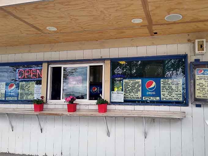 Flower pots on the ledge, menus in the window. The Net Drive In keeps things cheerful and completely no-nonsense.