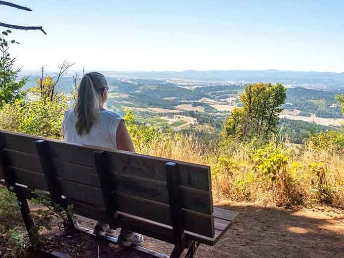 One bench, one view, zero distractions. The Willamette Valley has a way of making everything else feel very far away.