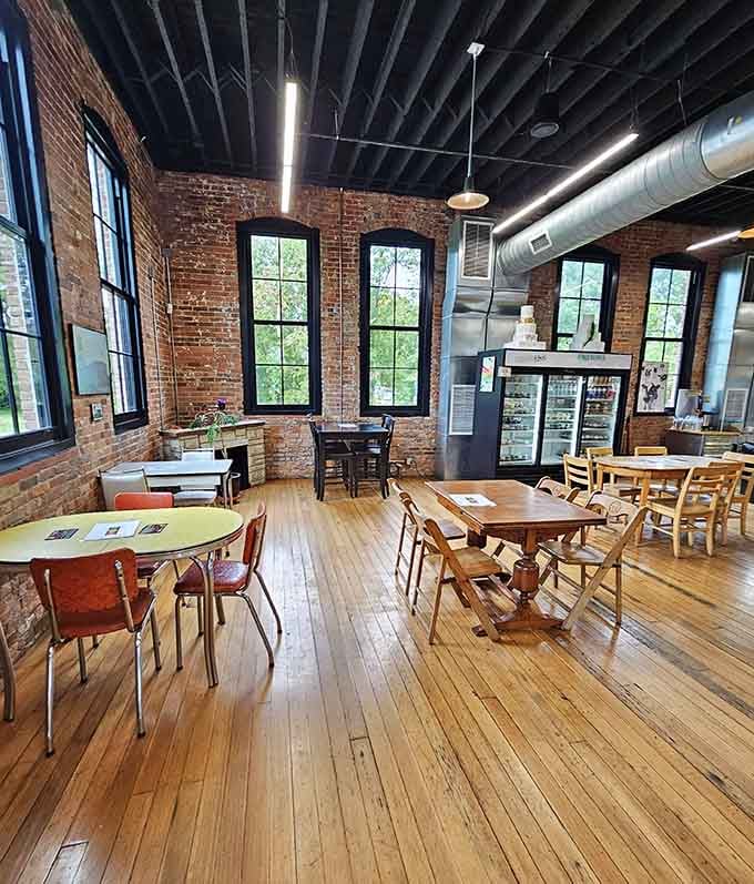 Mismatched chairs, hardwood floors, and tall windows. This dining room has more character than most restaurants three times its size.