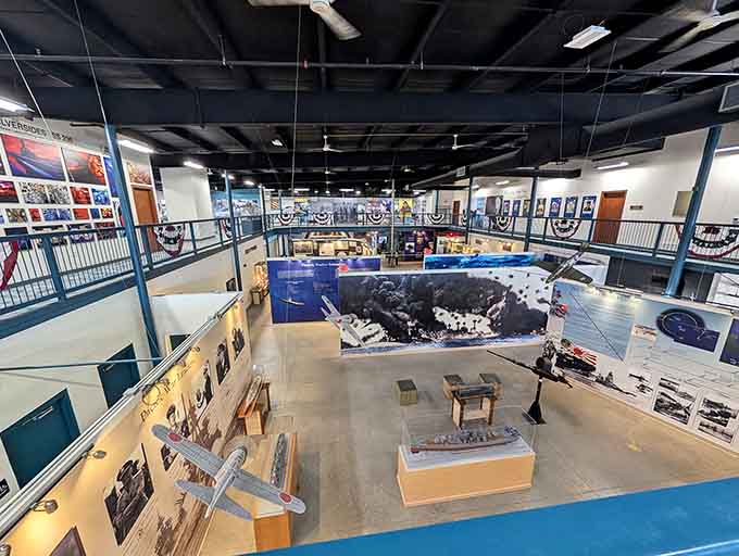 Two floors of exhibits, aircraft models, and sweeping murals: this museum gives the Silversides' story the grand stage it deserves.
