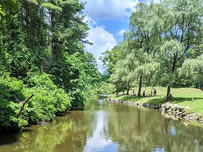 Weeping willows, green grass, and a glassy river. This is what a perfect afternoon looks like.