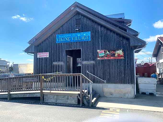 Even the restroom building looks like it could tell stories about decades of fishermen and their morning coffee.