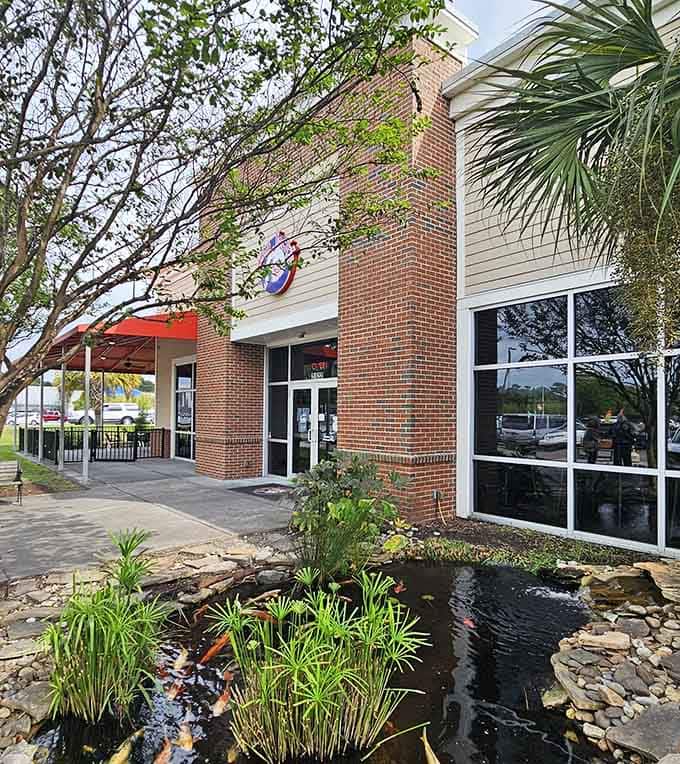 A koi pond out front and a red canopy overhead, Fat Jack's clearly believes the dining experience starts before you even open the door.