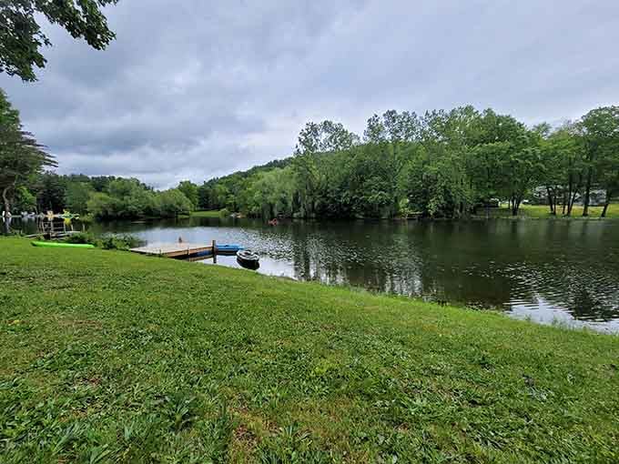 Lush green lawns meet calm waters in a scene so peaceful, you can practically hear your blood pressure dropping.