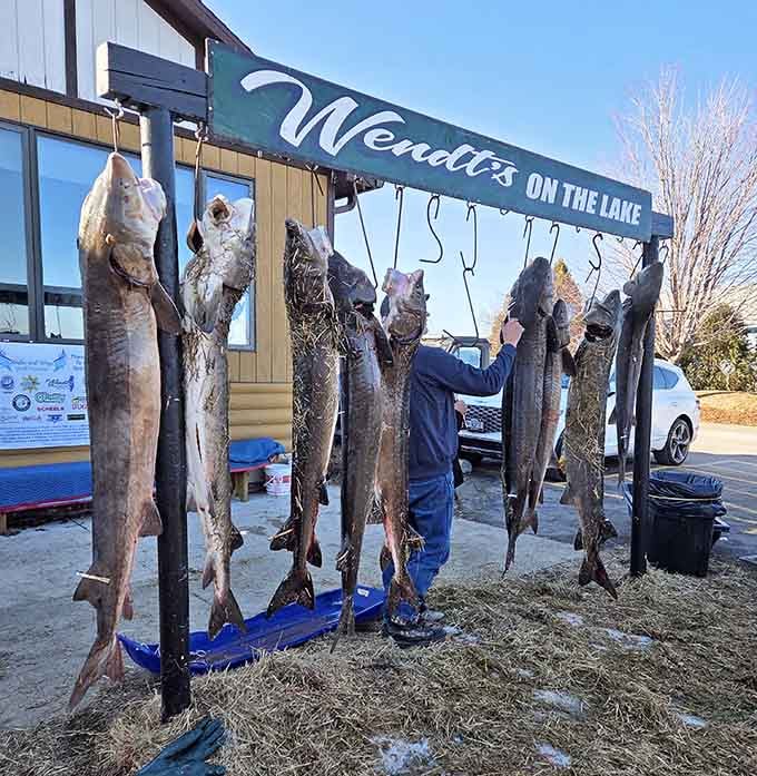 Fresh catches displayed proudly outside, a reminder that this place takes its fish very seriously.
