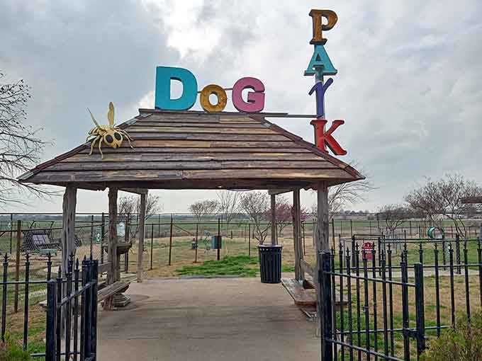 The Dog Park pavilion sports cheerful letters spelling fun, because even your four-legged friends deserve a Czech vacation.