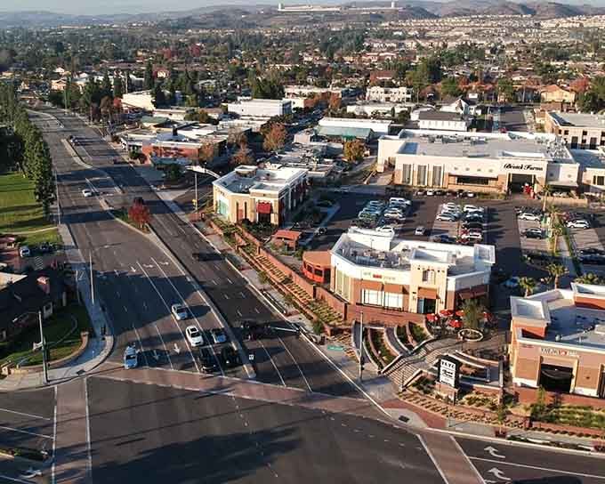Wide roads, clean storefronts, and a town center that actually functions like one. Yorba Linda's commercial strip is tidy, welcoming, and refreshingly unhurried.