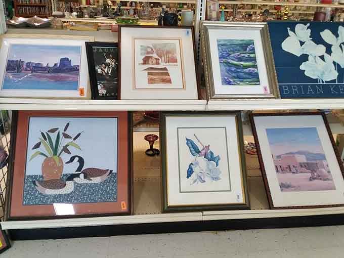 Framed art waiting for walls&mdash;someone's castoff watercolor could become your dining room's unexpected masterpiece for pennies.
