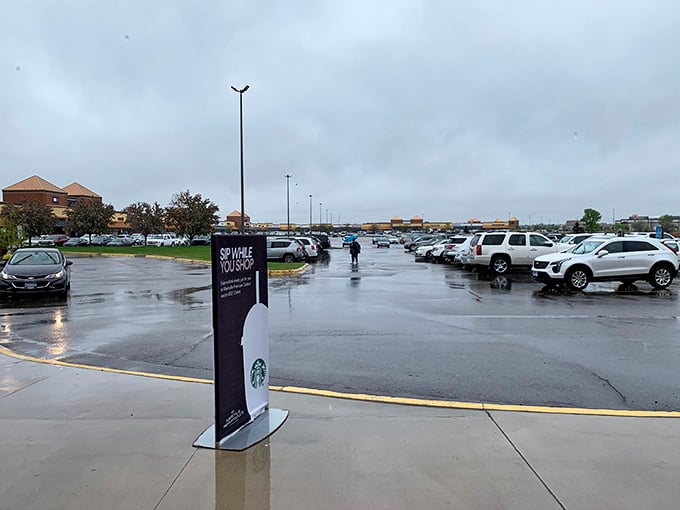 The parking lot on a busy day resembles a Minnesota family reunion, packed but somehow everyone still finds room.