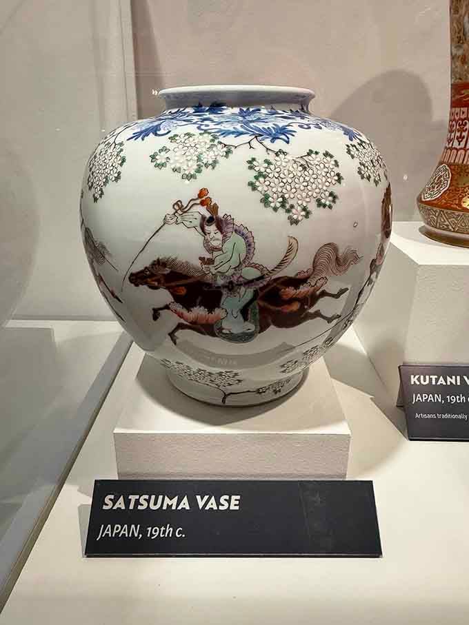 This 19th-century Satsuma vase from Japan tells a full story in painted horses, cherry blossoms, and breathtaking detail.