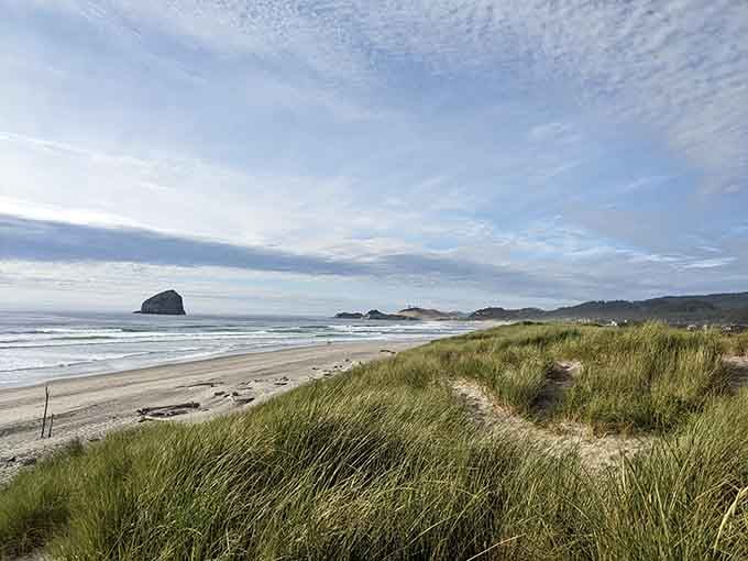 Haystack Rock standing guard over the coastline like it's been doing this job forever. Because it has.