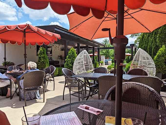 Bright umbrellas and comfortable seating create the perfect spot to pretend you're somewhere far more exotic than the Midwest.