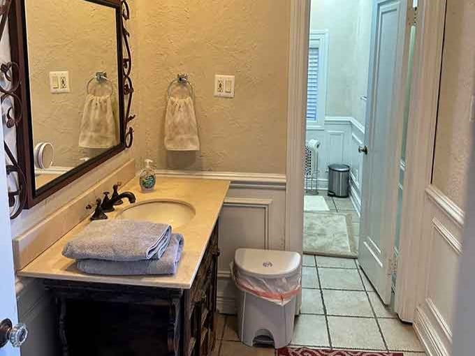 Even the bathroom maintains that castle charm while providing all the modern conveniences royalty secretly always wanted anyway.