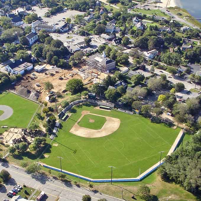 Veterans Field from above looks like a postcard someone drew before postcards existed. Baseball and small-town charm, together where they belong.