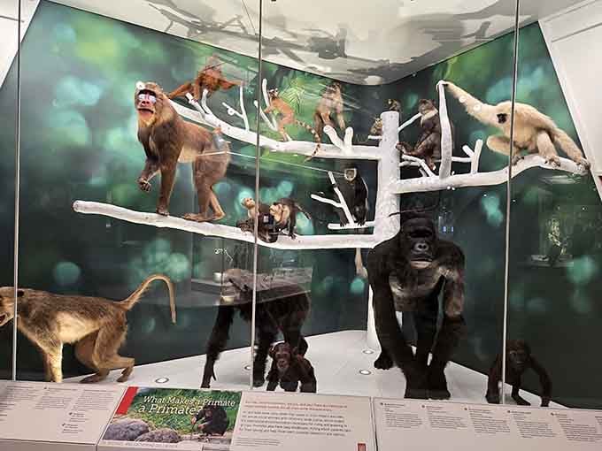 From tiny tree-climbers to a commanding silverback gorilla, this primate display is basically the ultimate family portrait.