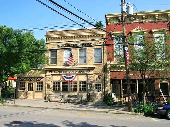 The Village of Cold Spring Municipal Building wears its American flags proudly, like a town that means every word of it.