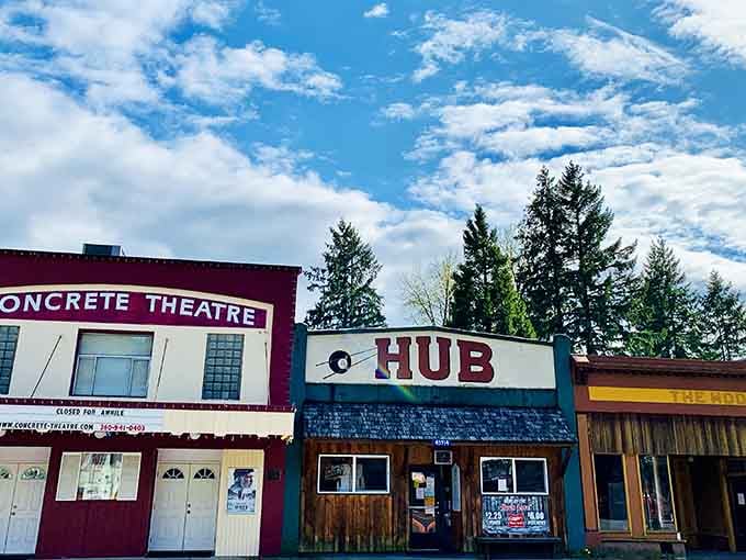 The Concrete Theatre and the Hub, side by side, keeping Main Street lively one night at a time.