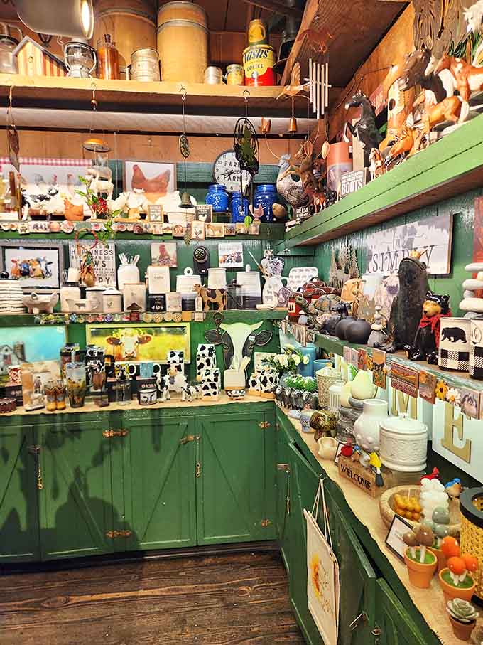 A gift shop packed floor to ceiling with farm-themed treasures, the perfect souvenir for your inner country soul.