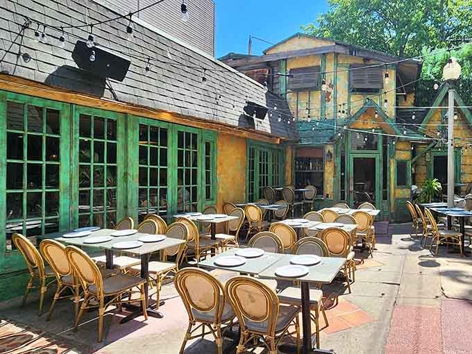 The patio seating area where you can pretend you're on vacation without using any PTO days.