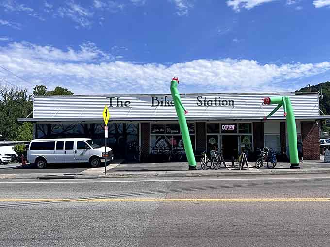 The Bike Station's inflatable dancers are basically Damascus saying, "Yes, we're this excited to see you."