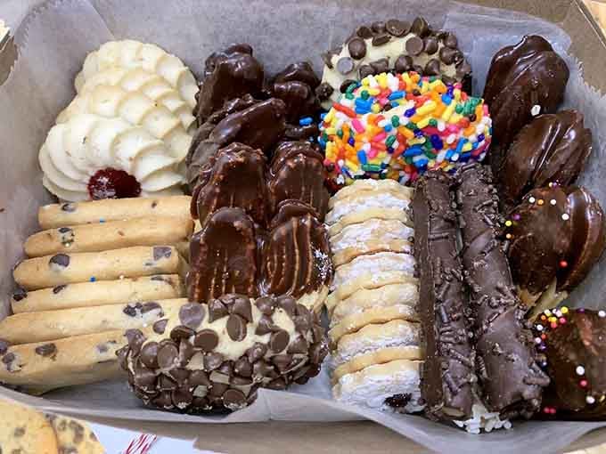 This cookie assortment is basically edible happiness arranged in a box, chocolate-dipped and ready for your coffee break.