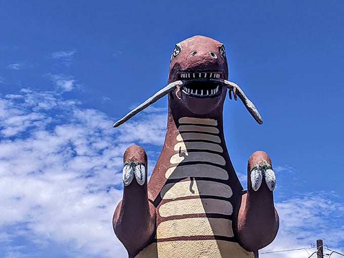 That expression says it all, a wide-eyed T-Rex daring you to keep driving without stopping.