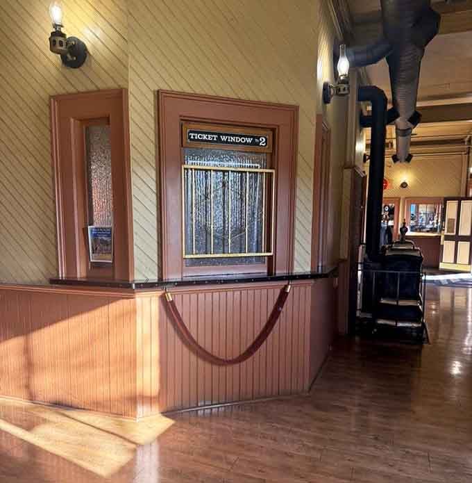 The classic ticket window inside the Durango depot sets the tone before your journey even begins.