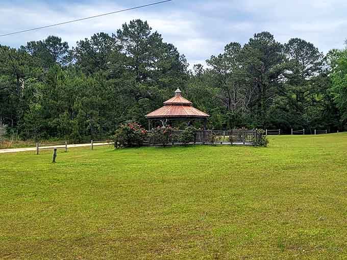 That gazebo sitting in the open green is the kind of spot where good conversations happen and nobody checks their watch.