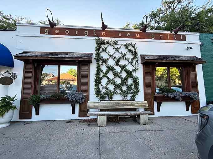 Even the bench out front has character. Georgia Sea Grill makes a strong first impression before you ever open the door.