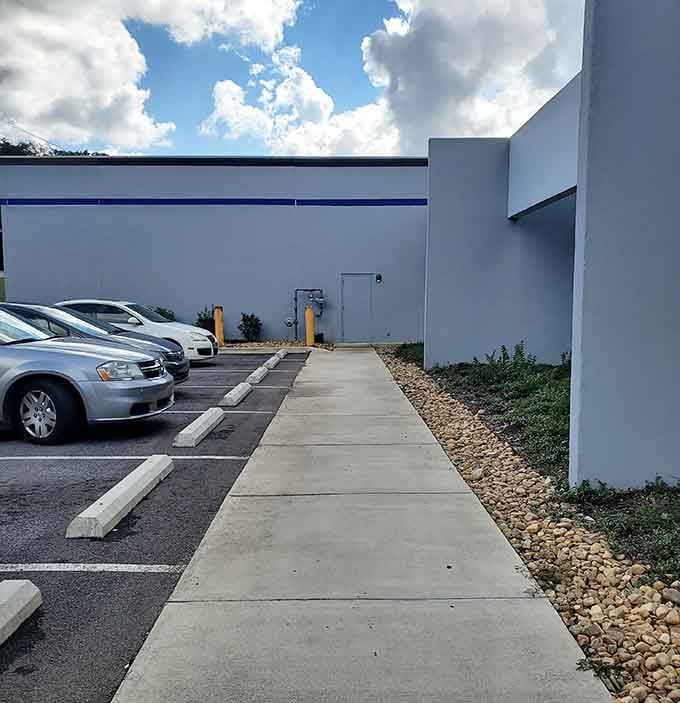 A tidy parking lot with plenty of room, because a good shopping trip should never start with a frustrating search for a spot.