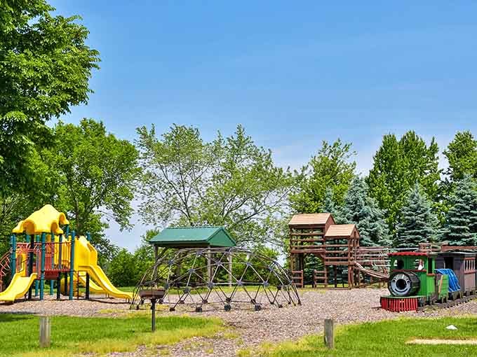 Grabill Park's playground and little train remind everyone that simple fun never needs an upgrade.