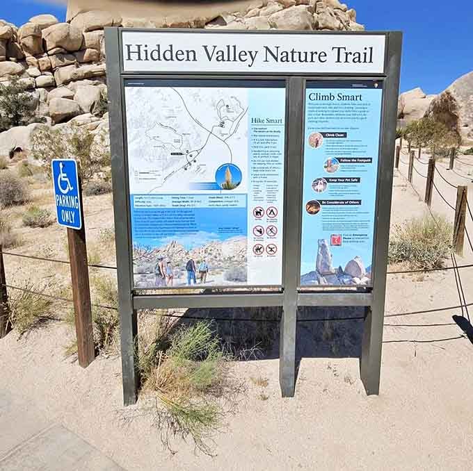 The trailhead information board promises adventure, and unlike most promises these days, it actually delivers.