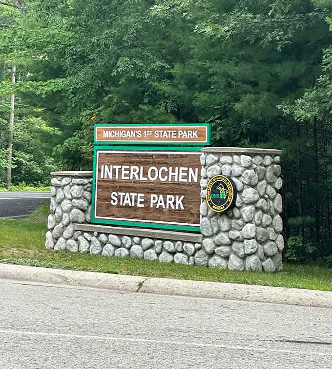 Michigan's very first state park. The sign says it all, and it means every word.